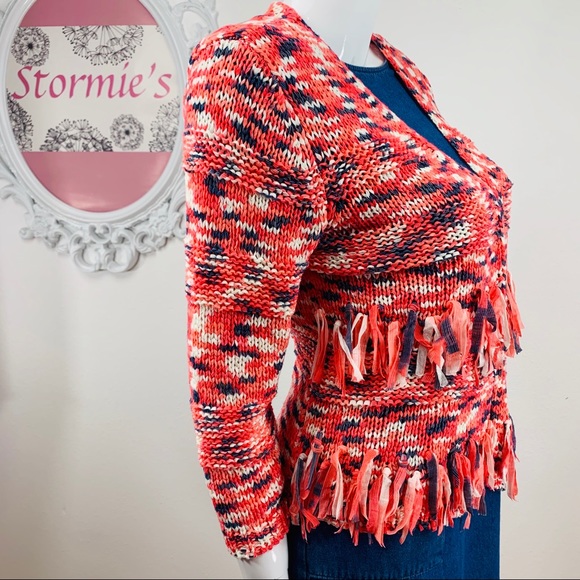 Ruby Rd. | Sweaters | Ruby Rd Pink Blue White Crochet Fringed Cardigan ...